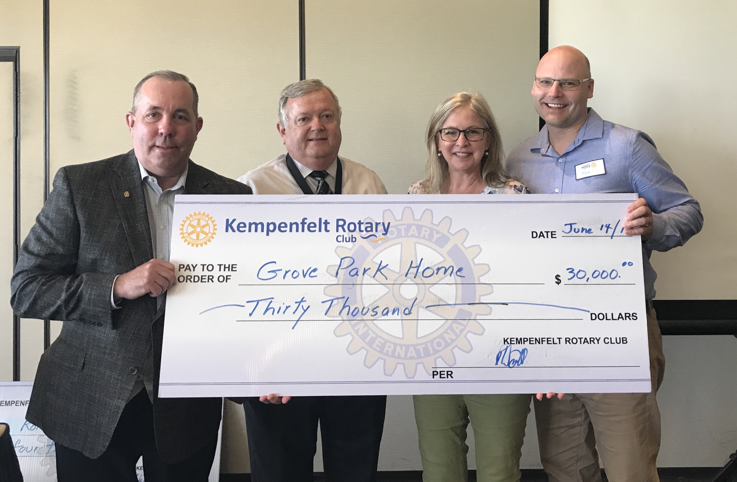 Cheque Presentation - Grove Park Home